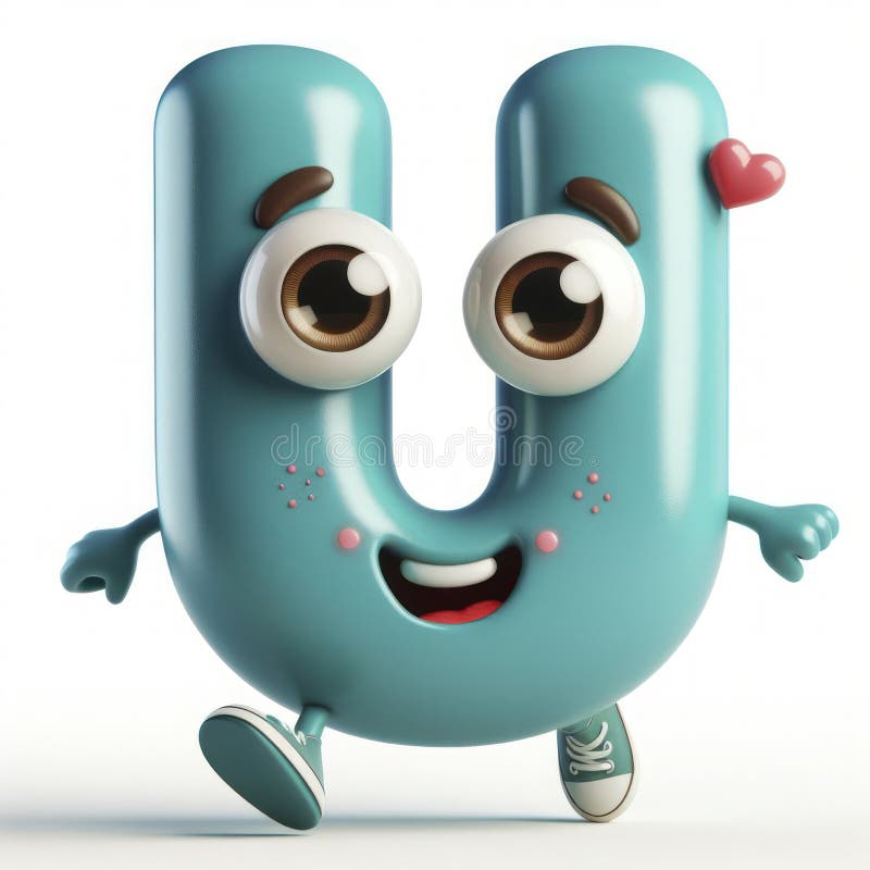 Little Cute Happy Letter U 3d Character with Bulging Eyes on Solid a ...