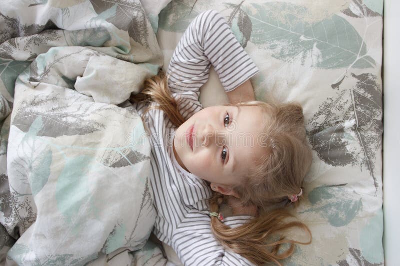 Little Cute Kid Sleeping in the Bed. Concept of Resting Stock Image ...