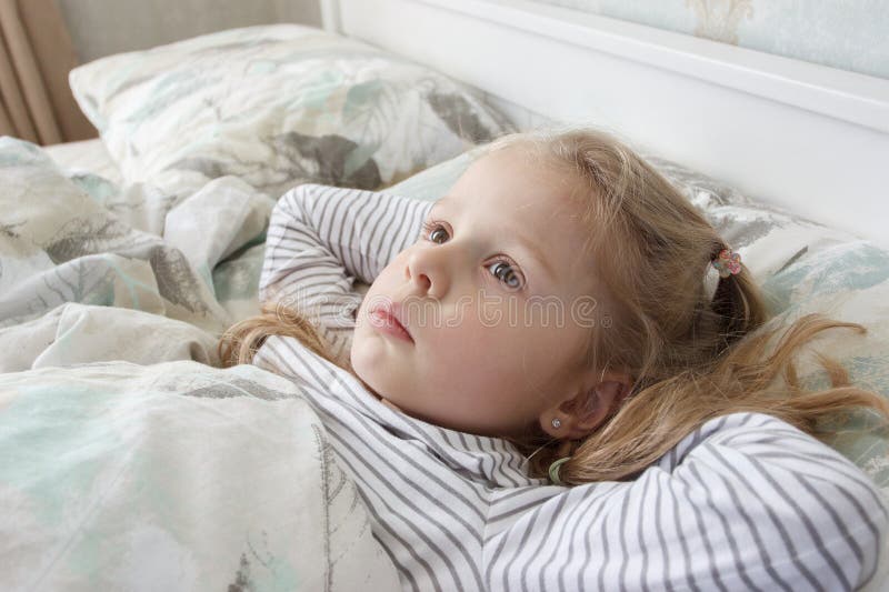 Little Cute Kid Sleeping in the Bed. Concept of Resting Stock Image ...