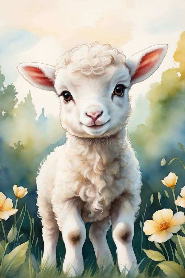 Little Cute Lamb on a Green Spring Meadow Graphics for Easter Stock ...