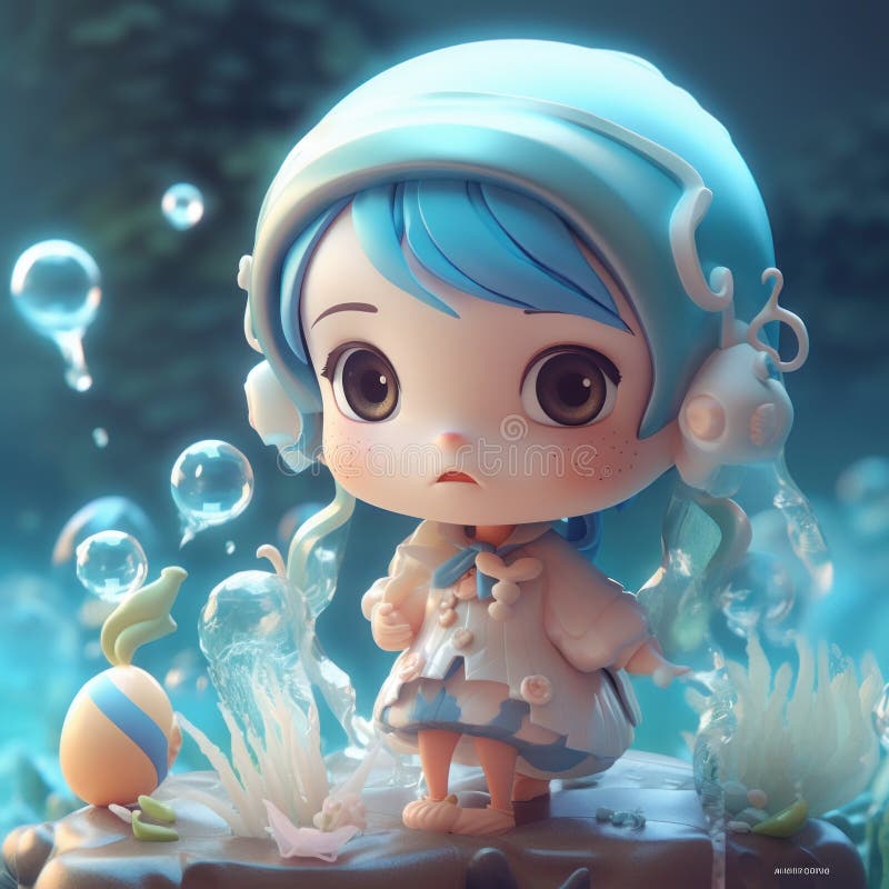 Little Cute Magical Girl of Water Element Wind Generative AI Stock ...
