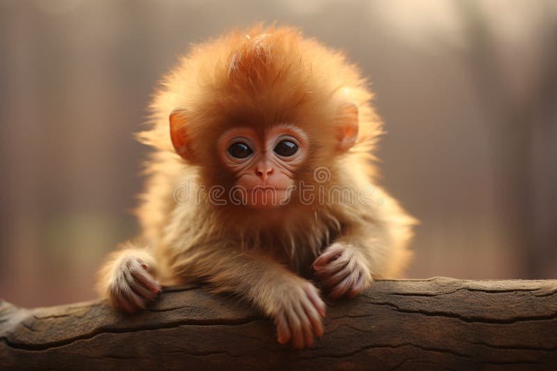 Little Cute Monkey Climbs a Tree in the Wild Stock Illustration ...