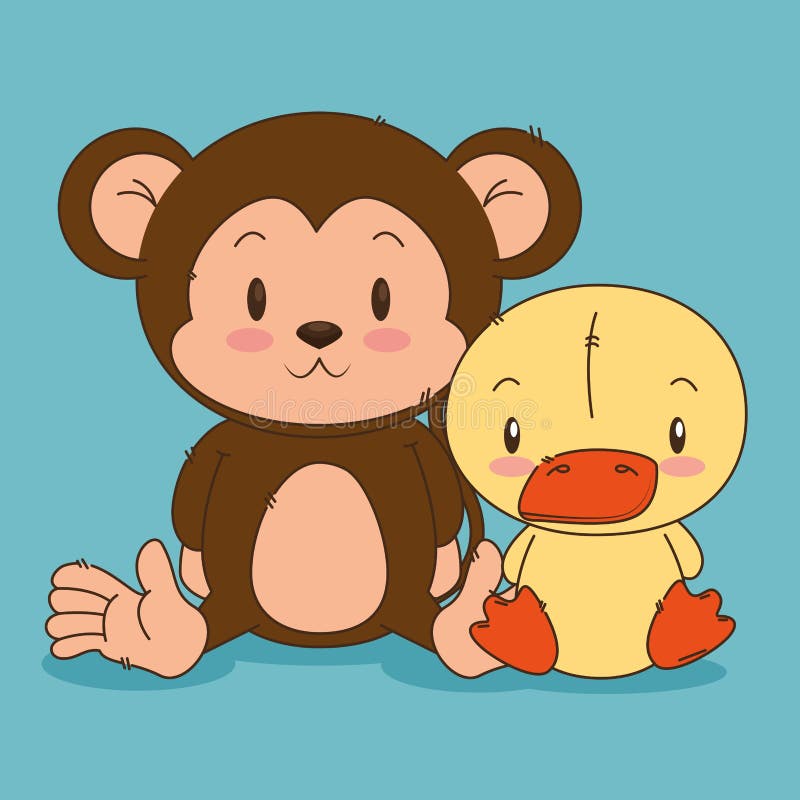 Little Cute Monkey and Duck Characters Stock Vector - Illustration of ...
