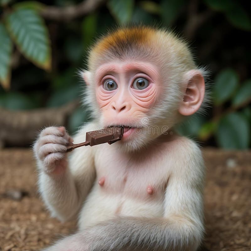 Little Cute Monkey Eating Chocolate Stock Illustration - Illustration ...