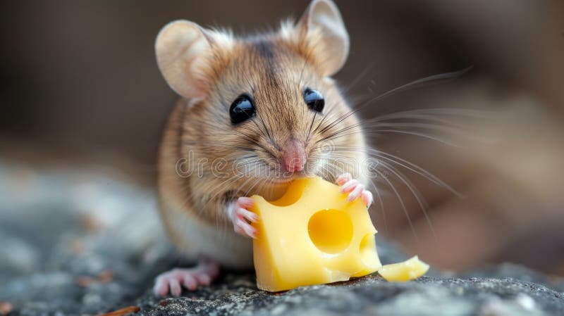 Little Cute Mouse Eats Cheese and Looks at the Camera Stock Photo ...