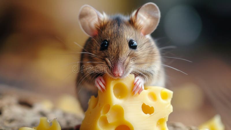 Little Cute Mouse Eats Cheese and Looks at the Camera Stock Photo ...