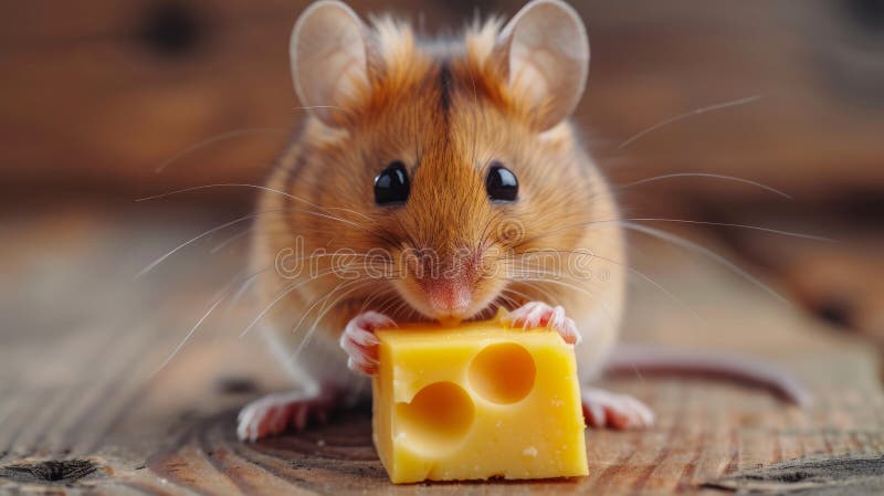 Little Cute Mouse Eats Cheese and Looks at the Camera Stock Image ...