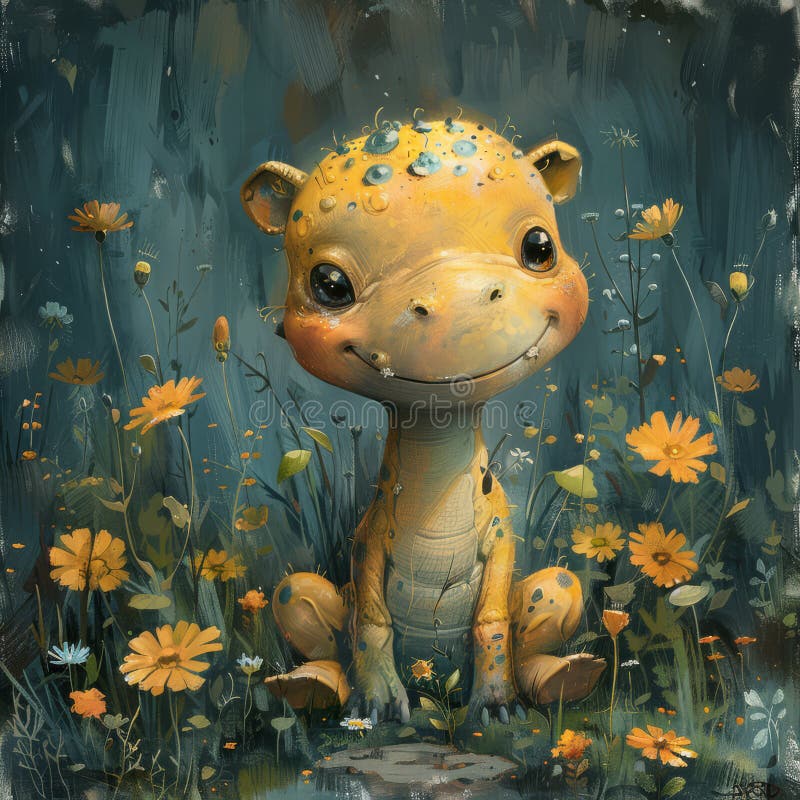 Little Cute Mystical Creature Cartoon in Nature Stock Illustration - Illustration of stuffed ...