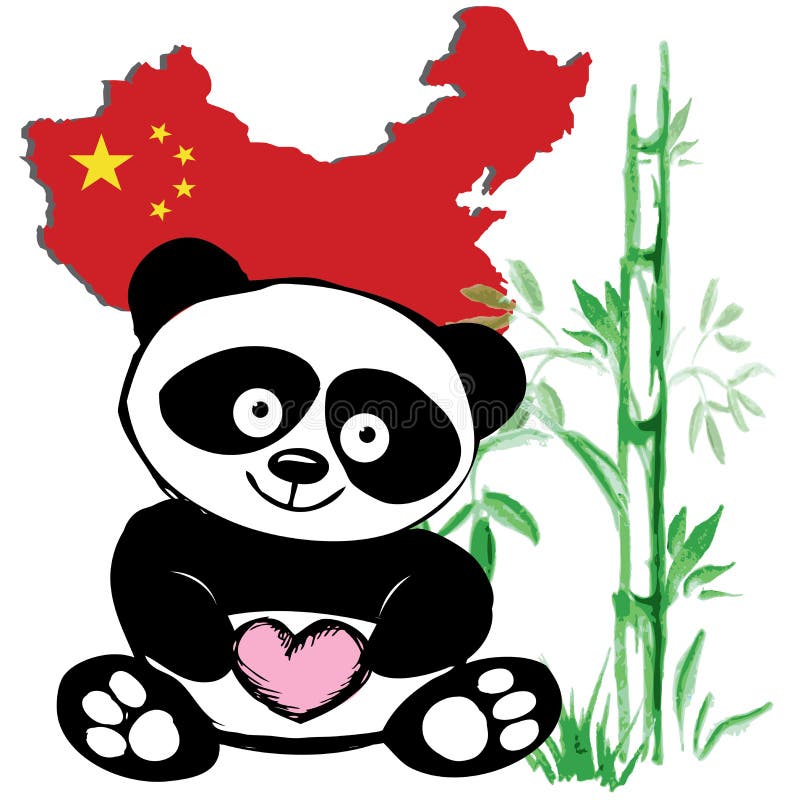Little Cute Panda with Bamboo and Chinese Flag Stock Vector ...