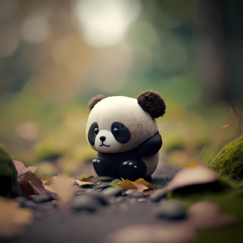 Little Panda Sits Dreamily. Generative AI Stock Illustration ...