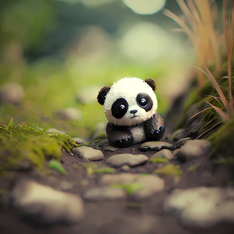 Little Panda Sits Dreamily. Generative AI Stock Illustration ...
