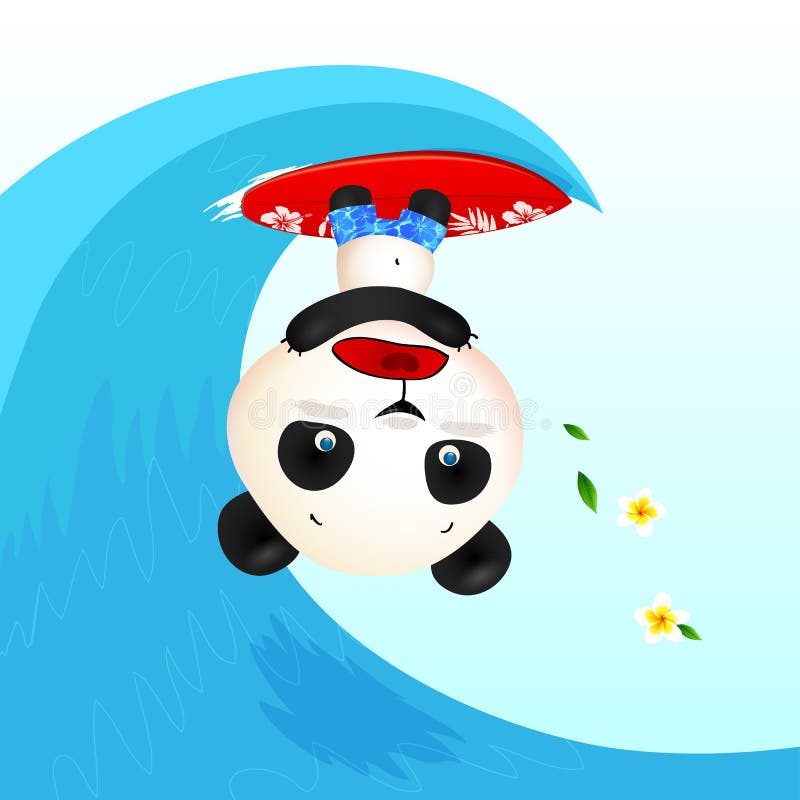 Little Cute Panic Surfer Panda in Wave Tube Stock Vector - Illustration ...