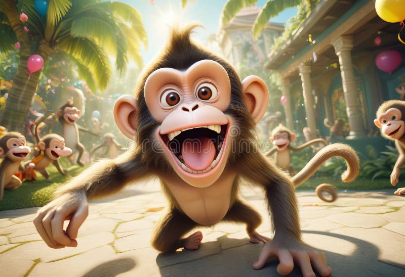 Little Cute Party Monkey Character Stock Illustration - Illustration of ...