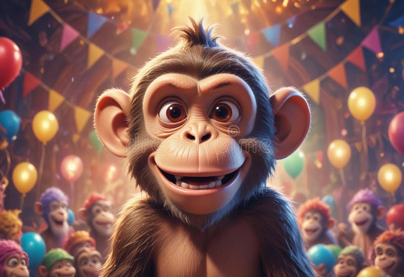Little Cute Party Monkey Character Stock Illustration - Illustration of ...