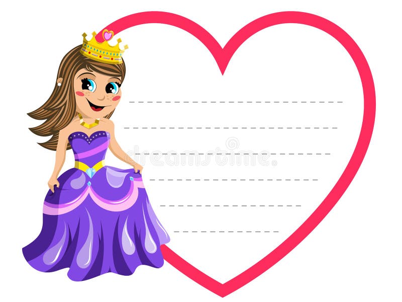 Little Cute Princess Blank Heart Shape Border Isolated Stock Vector ...