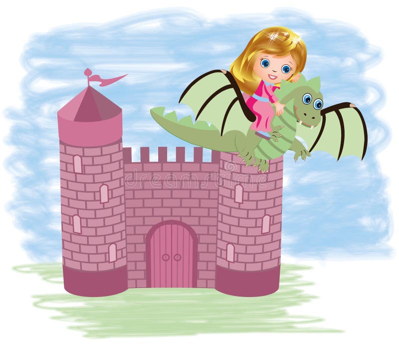 Little Cute Princess and Dragon Stock Vector - Illustration of dragon ...