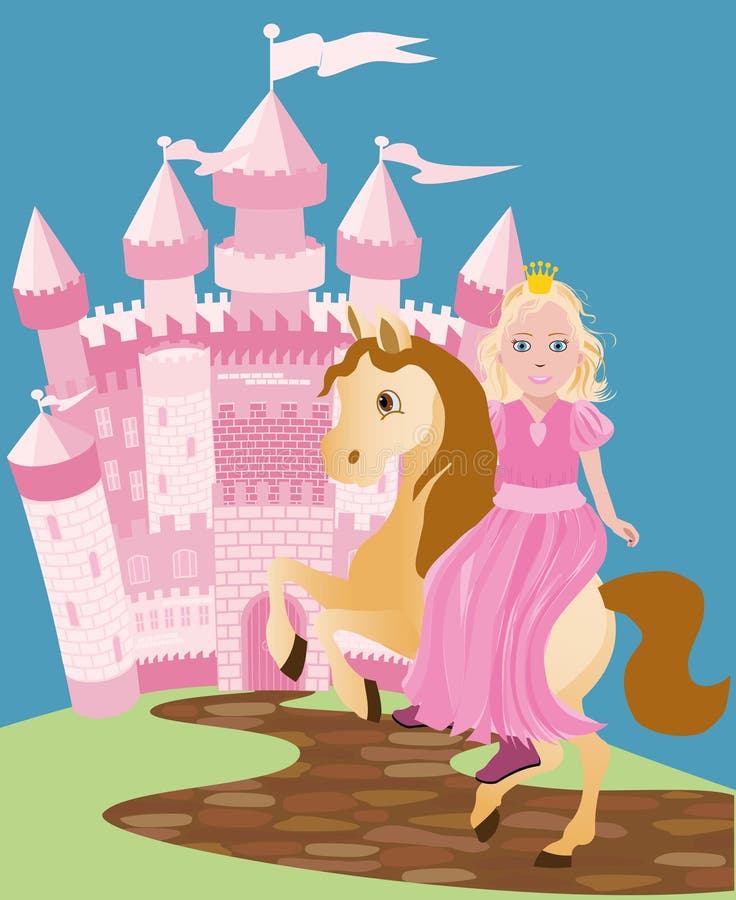 Little Cute Princess and Pony Stock Vector - Illustration of childhood ...