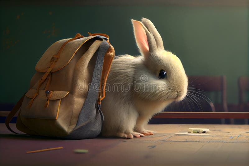 Little Cute Rabbit Goes with a Bag. AI Generated Stock Illustration ...