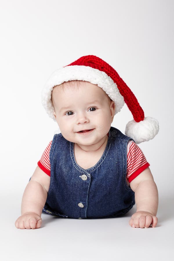 Little Cute Santa Portrait on White Stock Image - Image of innocent ...
