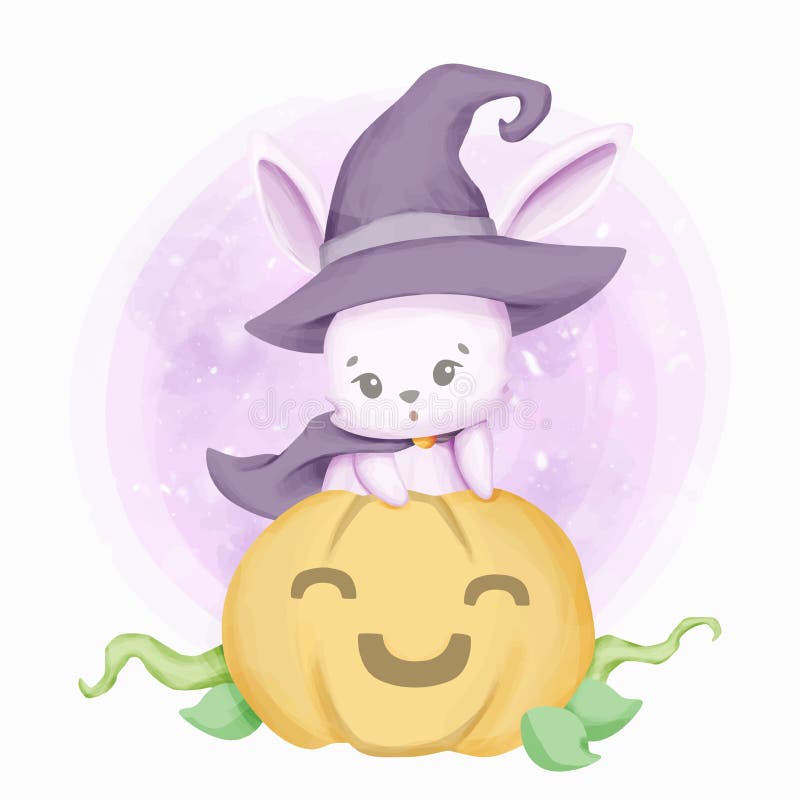 Little Cute Witch Rabbit and the Pumpkin Smile Stock Photo - Image of ...