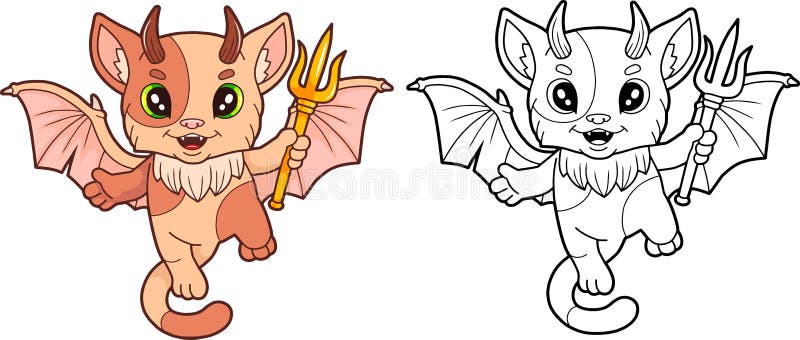 Cartoon Cat Demon, Coloring Page, Outline Illustration Stock Vector ...