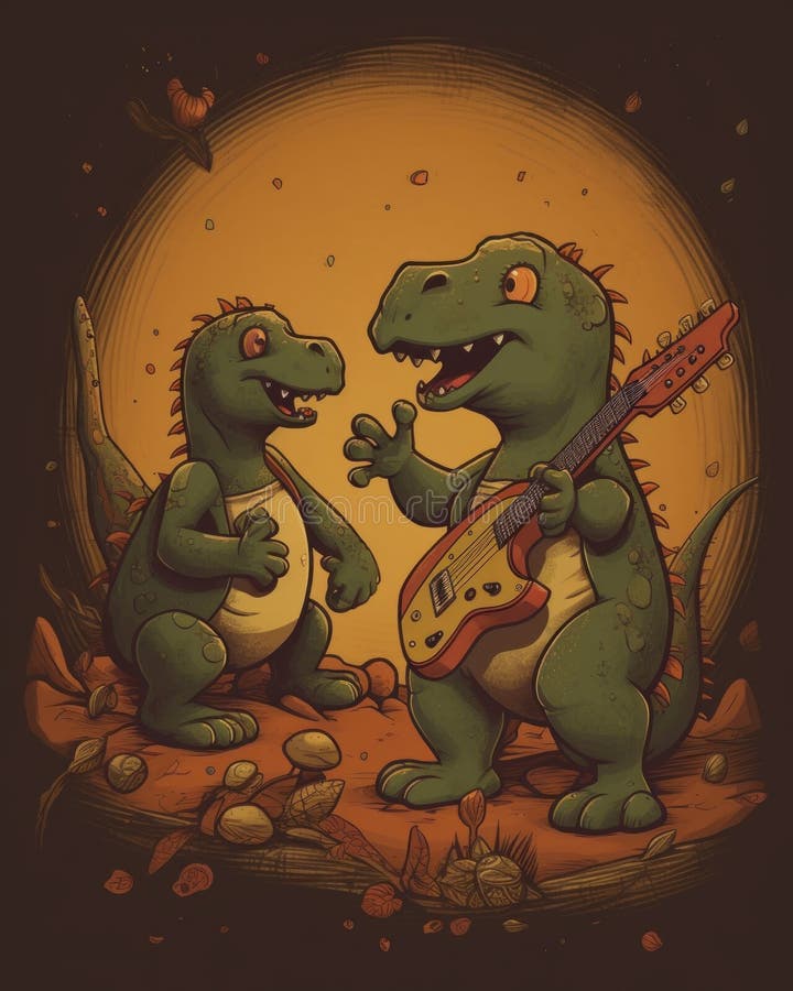 Little Designer Dinosaur Playing Guitar Generative AI Stock ...