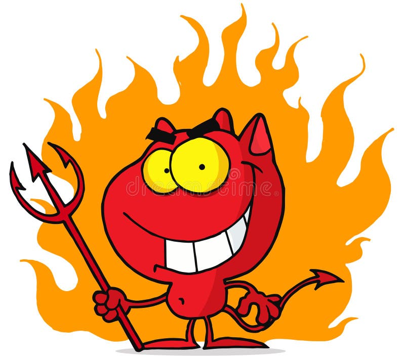 Evil Fire Cartoon Character With Open Arms In Front Of Flames Stock ...