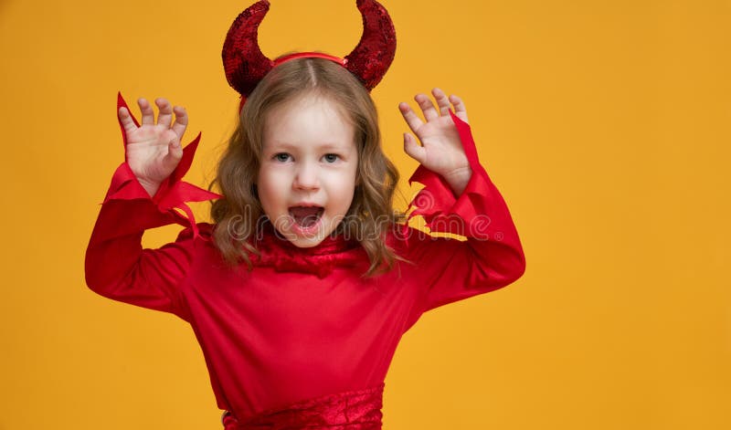 Little Devil on Yellow Background Stock Image - Image of celebrate ...