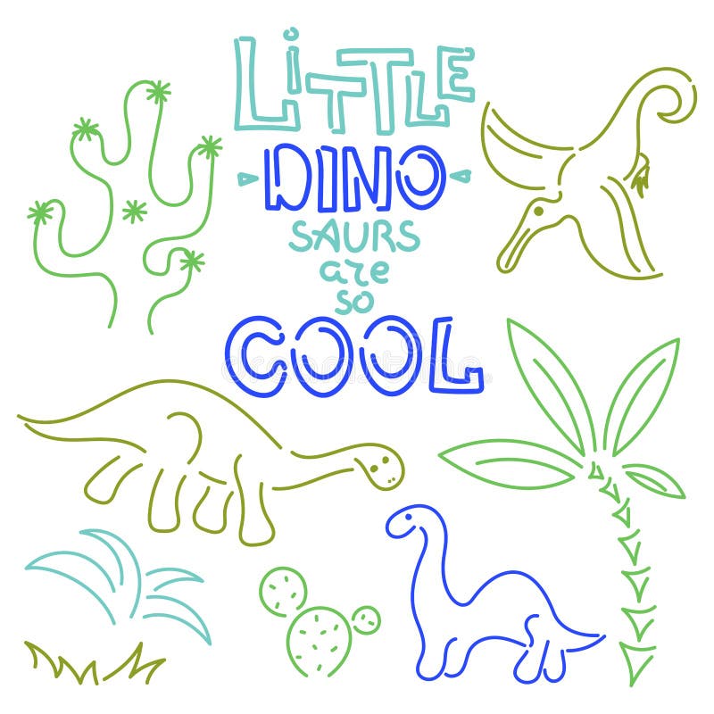 Little Dinosaurs are so Cool - Text. Cute Vector Dinosaurs Isolated on ...