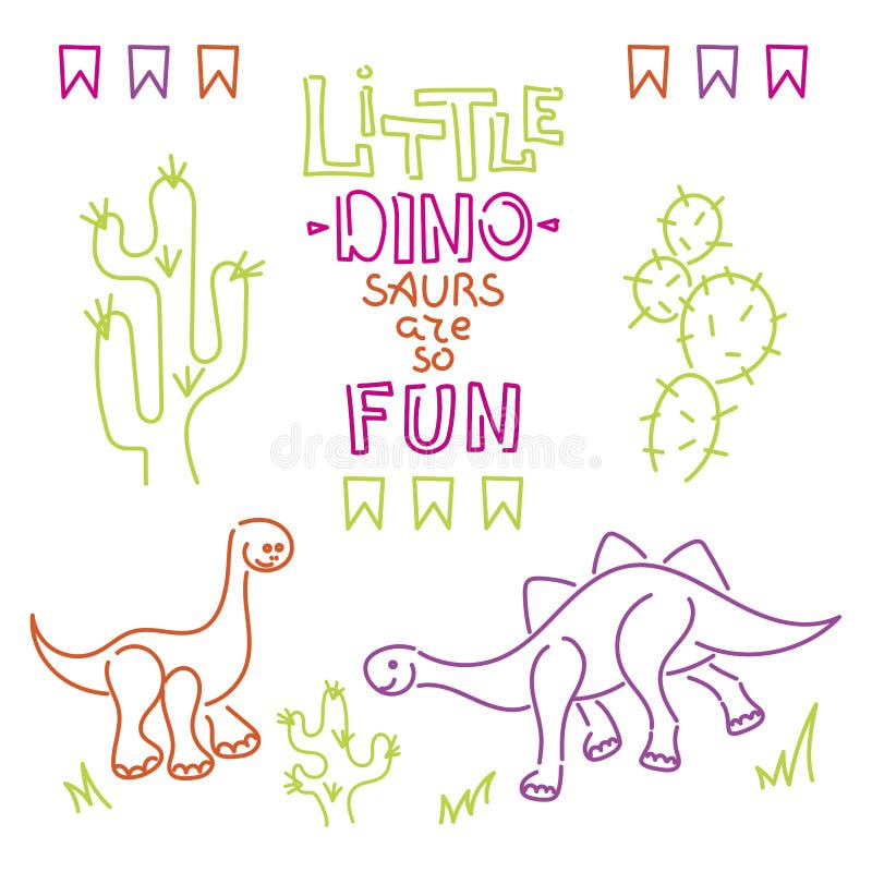 Little Dinosaurs are so Fun - Text. Cute Vector Dinosaurs Isolated on ...