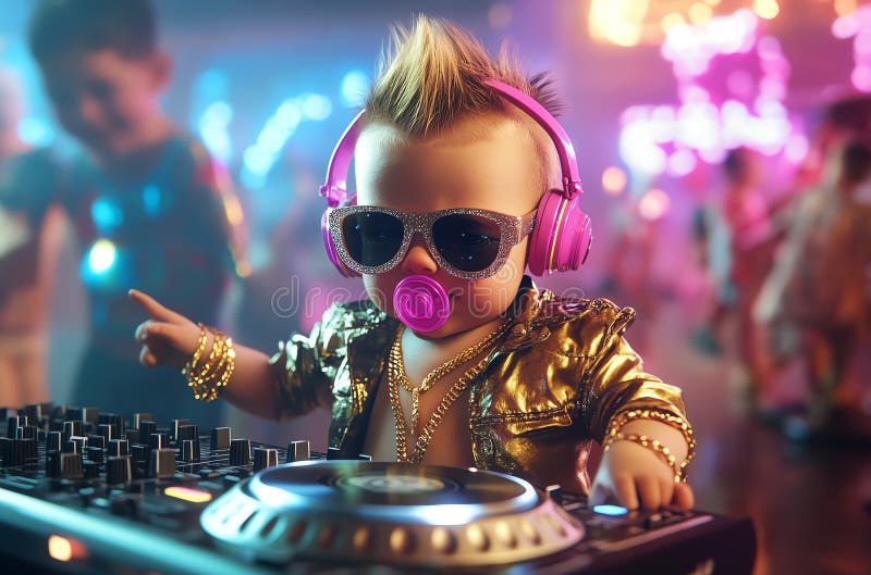 Little DJ, AI generated stock illustration. Illustration of nightclub ...