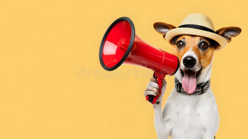 Little Dog Announcing Using Megaphone. Notifying, Warning, Announcement ...