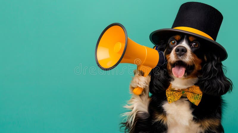 Little Dog Announcing Using Megaphone. Notifying, Warning, Announcement ...