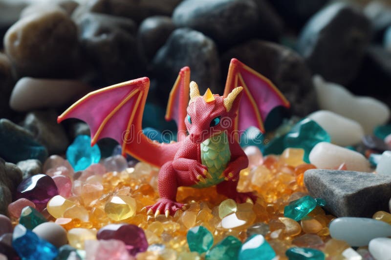 Little Dragon Playing with Colorful Gemstones Stock Illustration ...
