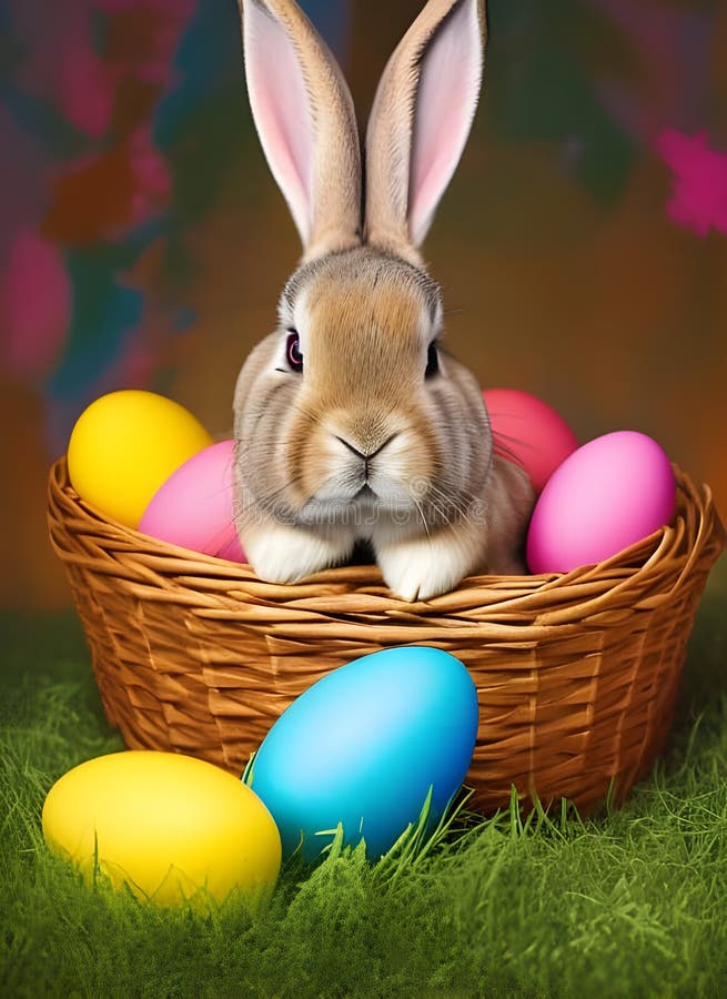 Little Easter Bunny and Easter Eggs Stock Image - Image of colorful ...