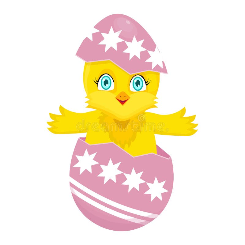 Little Easter Chicken in a Broken Egg. Vector Illustration in Cartoon ...