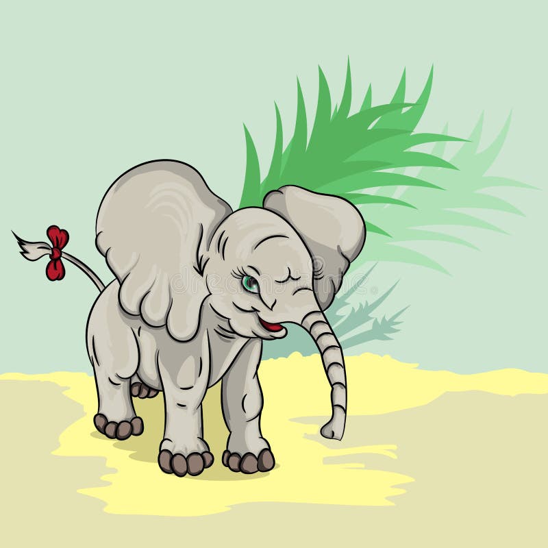 Little Elephant with a Bow on Its Tail Stock Vector - Illustration of ...