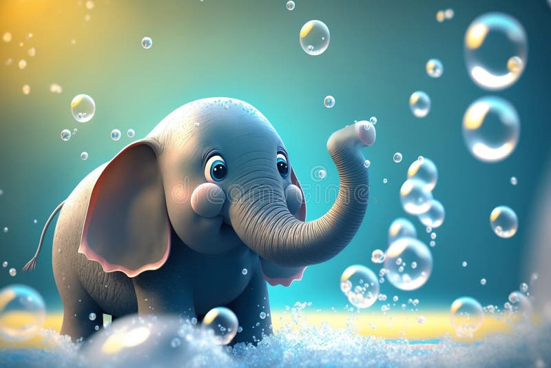 The Little Elephant Chasing Floating Bubbles in Delight Stock ...