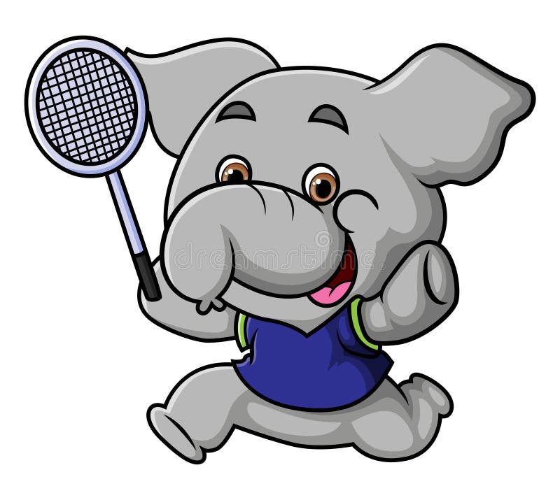 The Little Elephant is Playing Badminton and Chasing Shuttlecock Stock ...