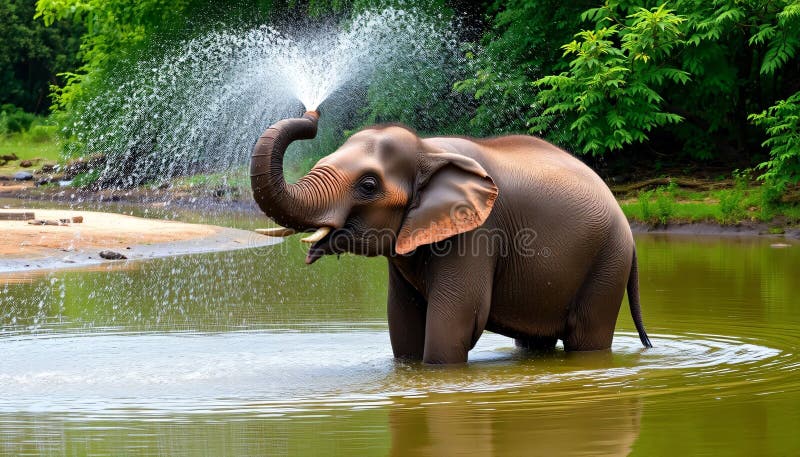 A Little Elephant is Spraying Water on Itself Stock Illustration ...