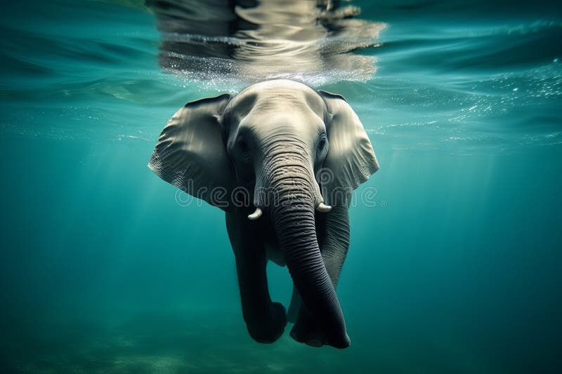 Little Elephant Under Water, Bathing,Generative AI Stock Illustration ...