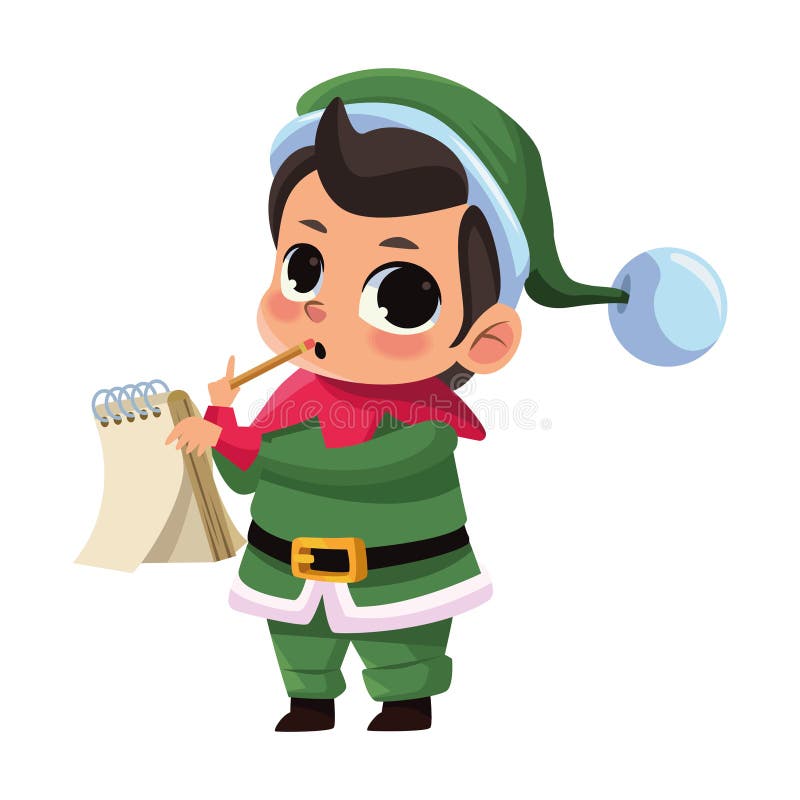 Little elf writing list stock illustration. Illustration of cartoon ...