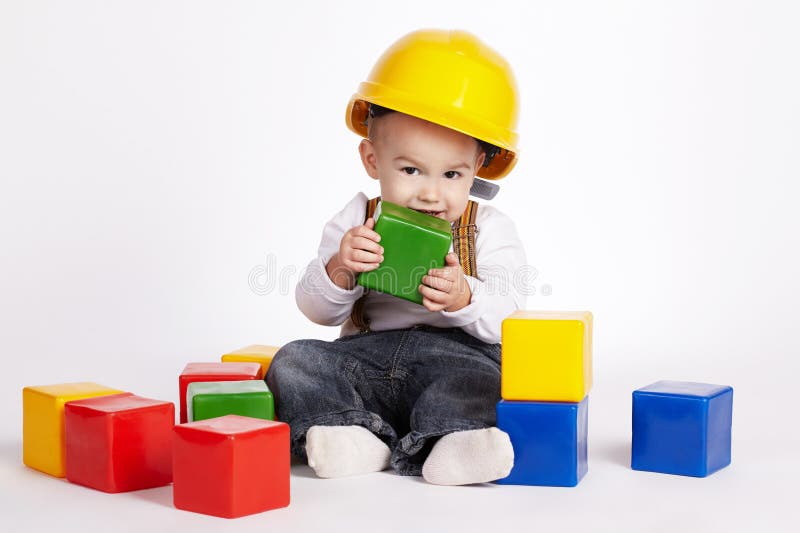 Little Engineer Plays with Cubes Stock Image - Image of construction ...
