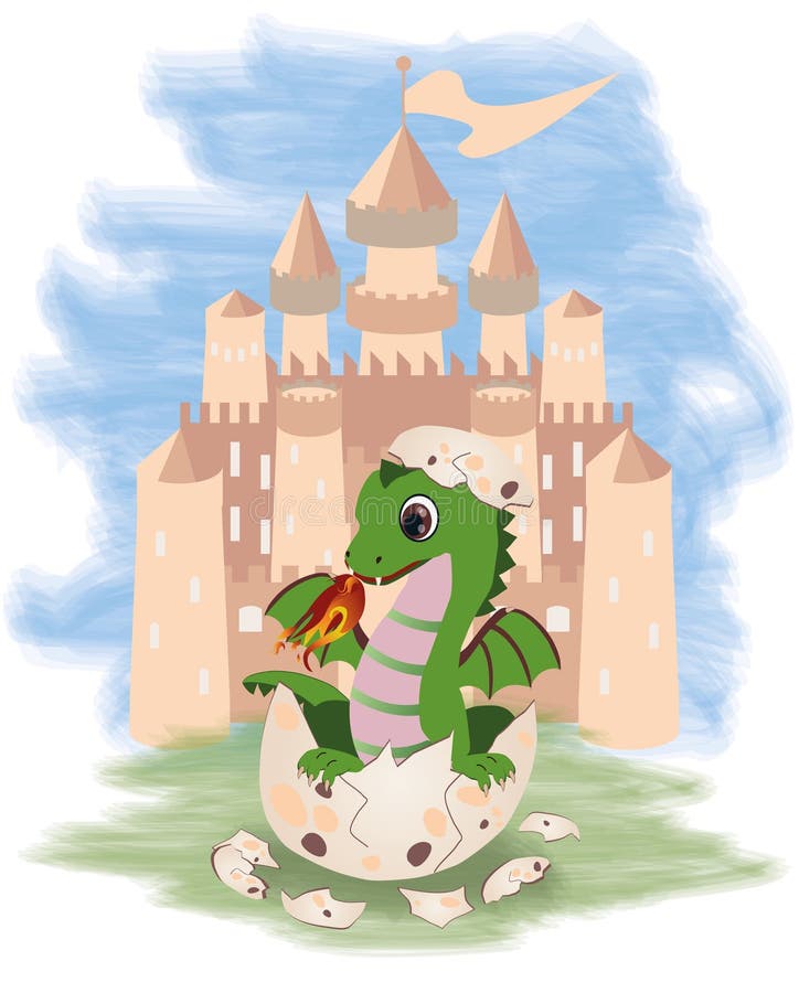 Little Fairy Dragon and Castle Stock Vector - Illustration of animal ...