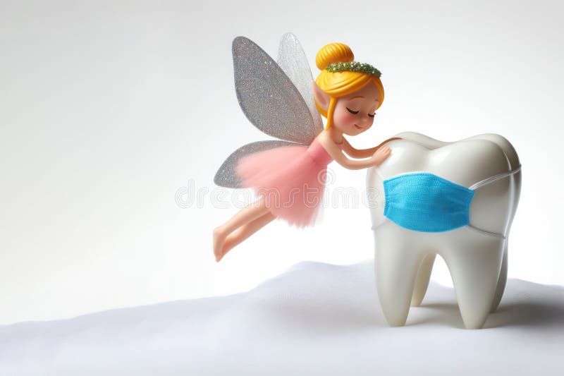 A Little Fairy Flying Near a Tooth. Space for Text. Stock Illustration ...