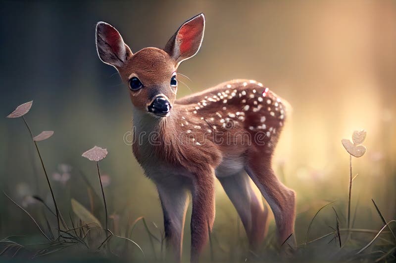 Little Fawn in the Meadow. Generative AI Stock Illustration ...