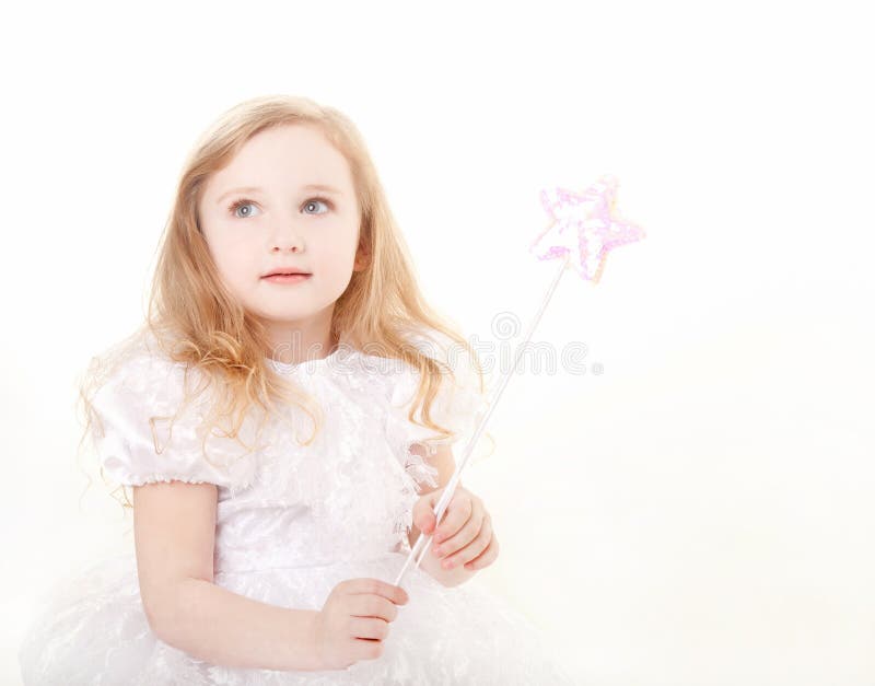 Little Fairy Angel with Magic Wand Stock Photo - Image of cheerful ...