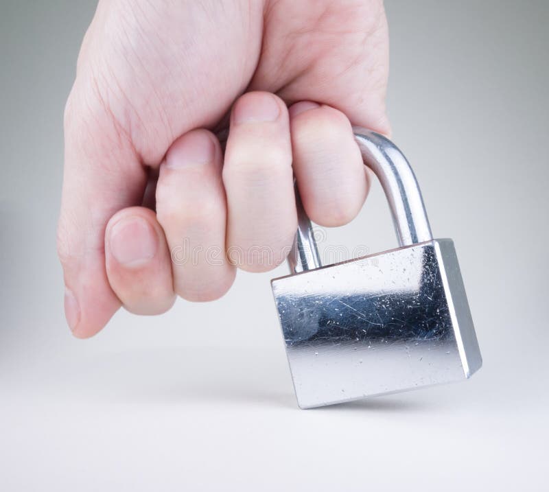 Little Finger Holding Silver Padlock Stock Photo - Image of concept ...