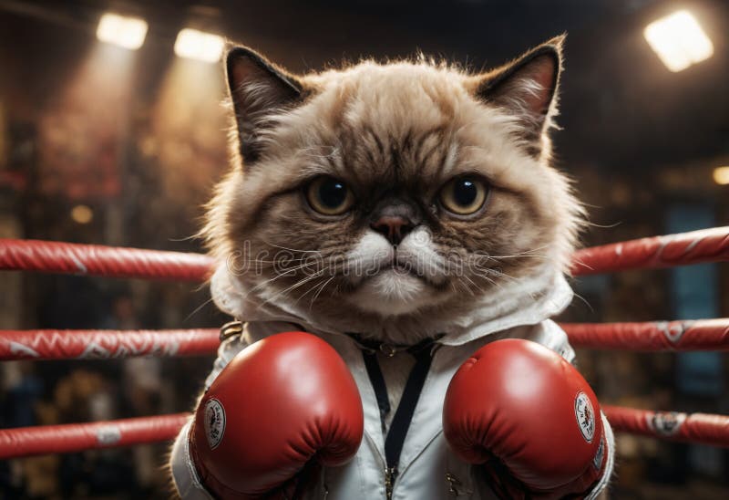 Little Fluffy Cat in Boxing Gloves on a Ring. Generative AI Stock Image - Image of competition ...