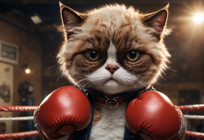 Little Fluffy Cat in Boxing Gloves on a Ring. Generative AI Stock Image ...